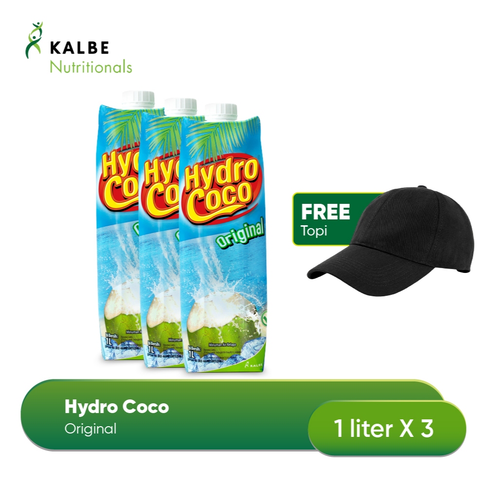 Jual Hydro Coco Kemasan 1 Liter - Isi 3 Free Topi | Shopee Indonesia
