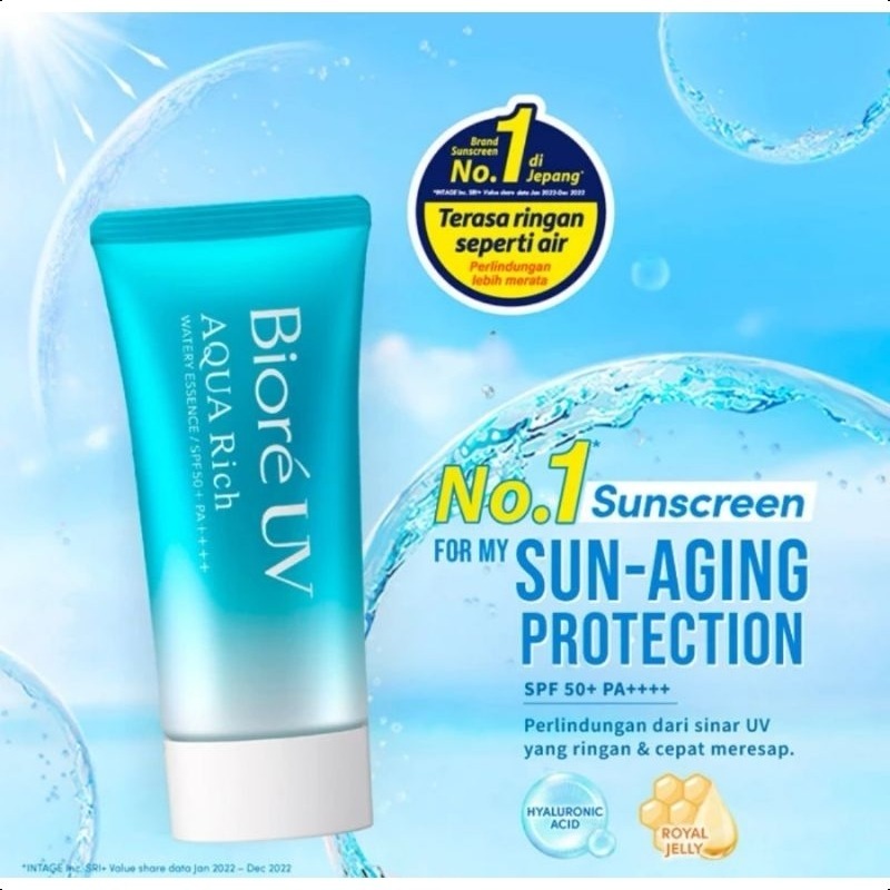 Jual 【COD ORI/EXP2028】 Biore Sunscreen Biore UV Aqua Rich Watery Essence SPF 50 PA++++ 50ML ...