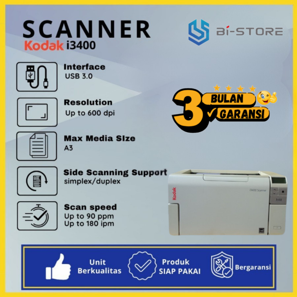 Jual Scanner A3 High Speed Kodak i3400 Kecepatan Scan 90 PPM Dan ...