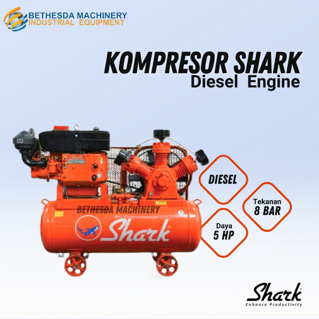 Jual Mesin Kompresor Angin 5 hp Diesel R180 / Shark Air Compressor 5 HP ...