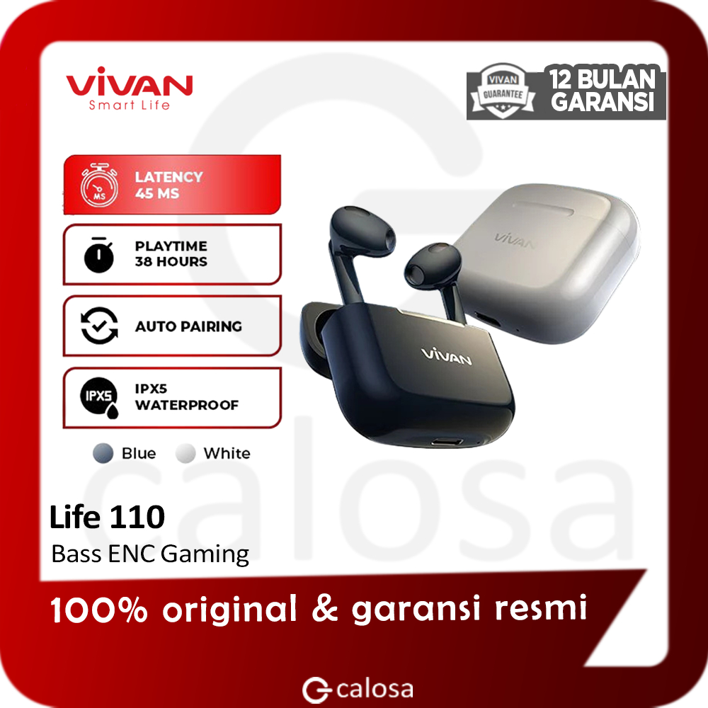 Jual VIVAN TWS Life 110 Bluetooth 5.3 Bass ENC Gaming Original Earbuds ...