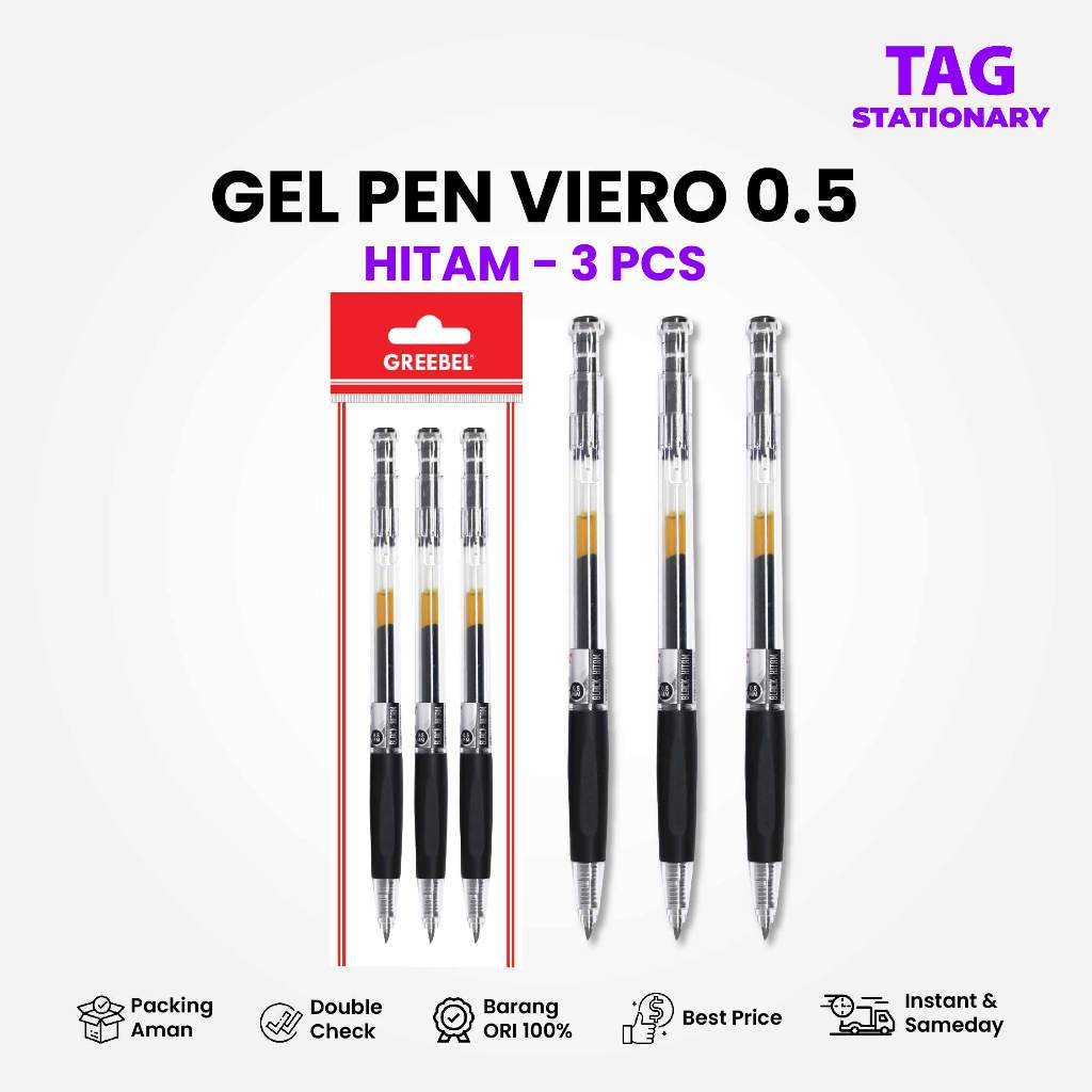 Jual GREEBEL Pulpen Gel / Gel Pen GP-504 Viero 0.5 Tinta Hitam (3PCS/SET) / Ballpen Pulpen Cetek ...