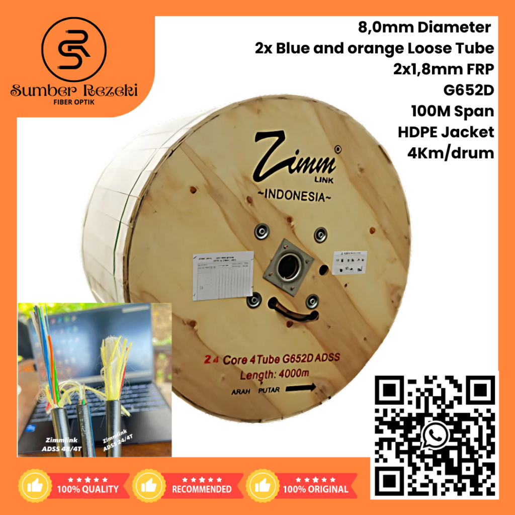 Jual Kabel ADSS 24C/48C/96C 4 Tube Span 100M G652D 11mm - 4Km Kuat ...