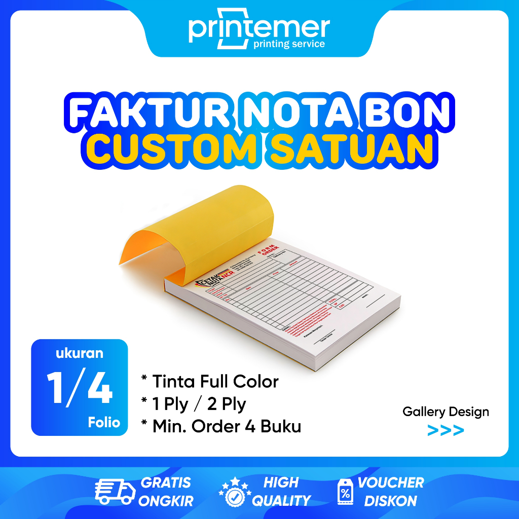 Jual Nota Custom Satuan Ukuran Standar 1/4 Folio 1 Ply dan 2 Ply ...