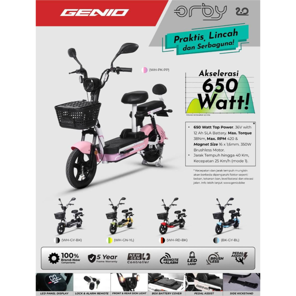 Jual TERMURAH Sepeda Listrik Genio Orby 2.0 Ebike Emoped Garansi Resmi ...
