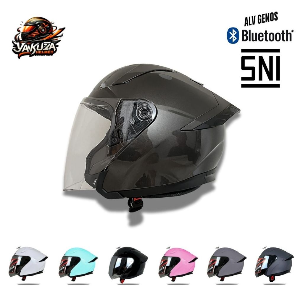 Jual ALV GENOZ VERSI BLUETOOTH HELM HALF FACE SOLID STANDART SNI ...