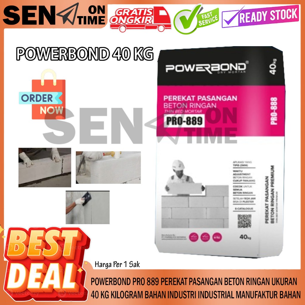 Jual [Instant] Powerbond Pro-889 Perekat Pasangan Beton Ringan 40 Kg ...