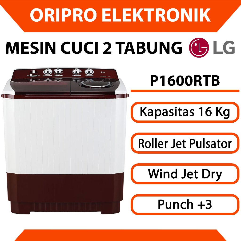 Jual Mesin Cuci 2 Tabung 16 Kg LG Roller Jet Pulsator P1600RTB | Shopee ...