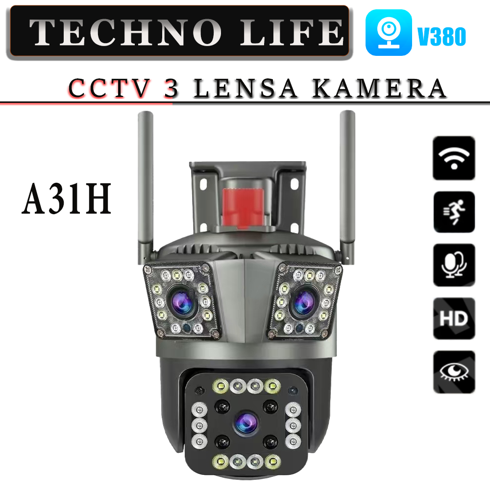 Jual Techno Life CCTV 3 Lensa Kamera V380 Pro 8MP+4MP+4MP 1440P Full HD ...