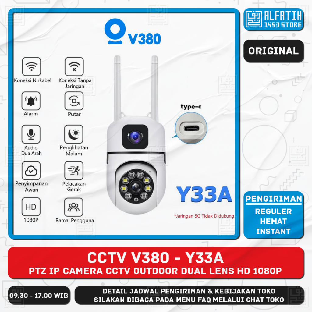 Jual CCTV V380 - Y33A PTZ IP CAMERA CCTV OUTDOOR DUAL LENS HD 1080P ...