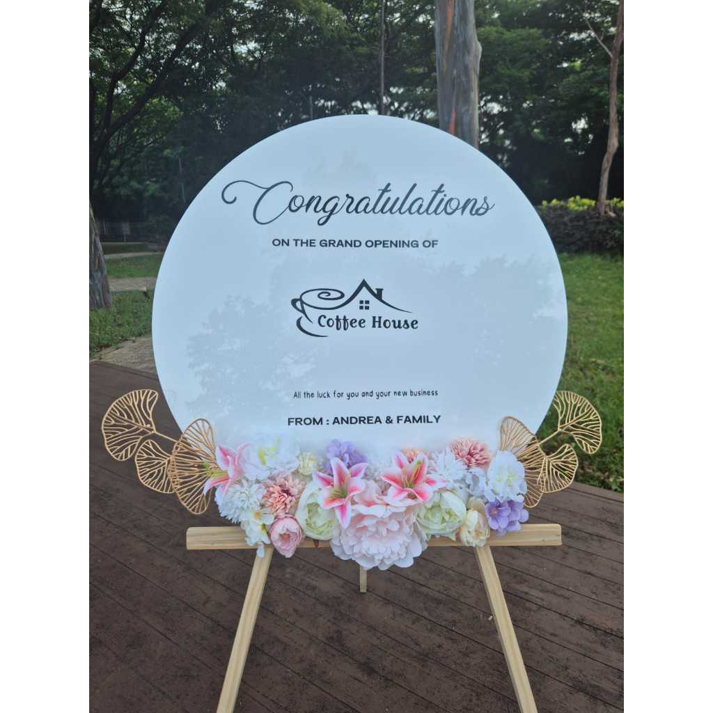 Jual Papan Ucapan Bunga Akrilik Bulat Bundar Lingkaran Standing Kayu ...