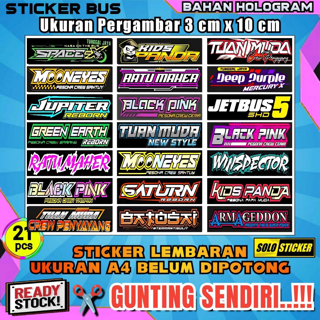Jual Stiker Bus Panjang Hologram Lembaran Isi 21pc | Shopee Indonesia