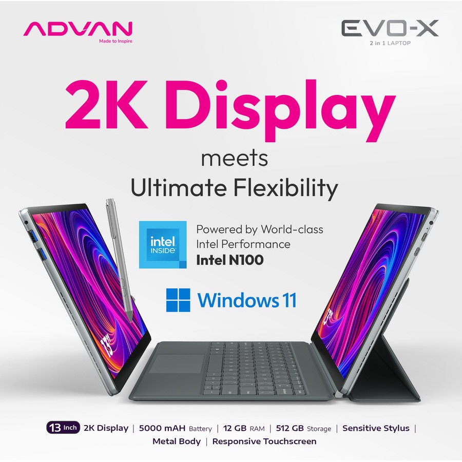 Jual Advan Laptop 2 in 1 Evo-X 13 Intel N100 12GB/512GB 2K IPS 100% ...