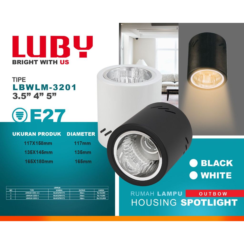 Jual Downlight Housing Spotlight Outbow Hitam Putih E27 LBWLM-3201 Luby ...
