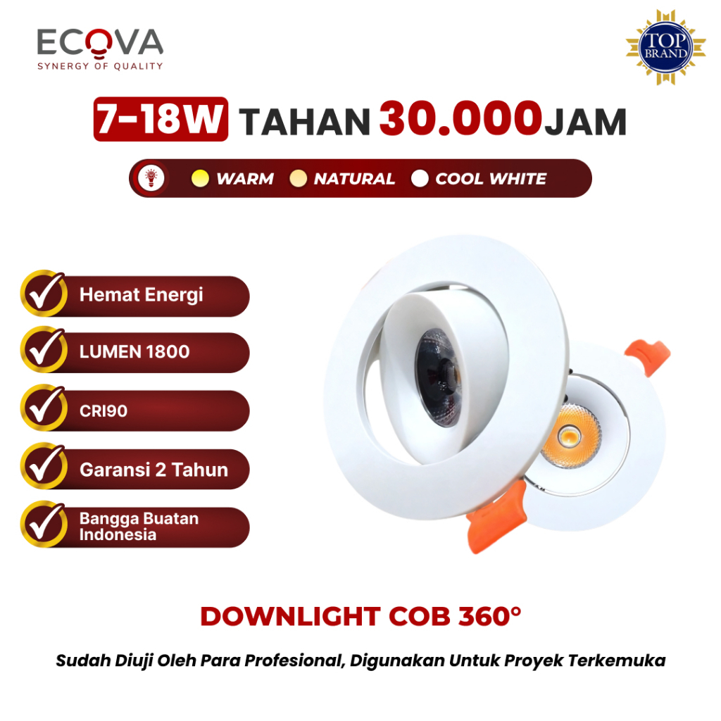 Jual Ecova - Lampu LED Downlight COB Adjustable Lampu Sorot | Body White | Putih Natural Kuning ...