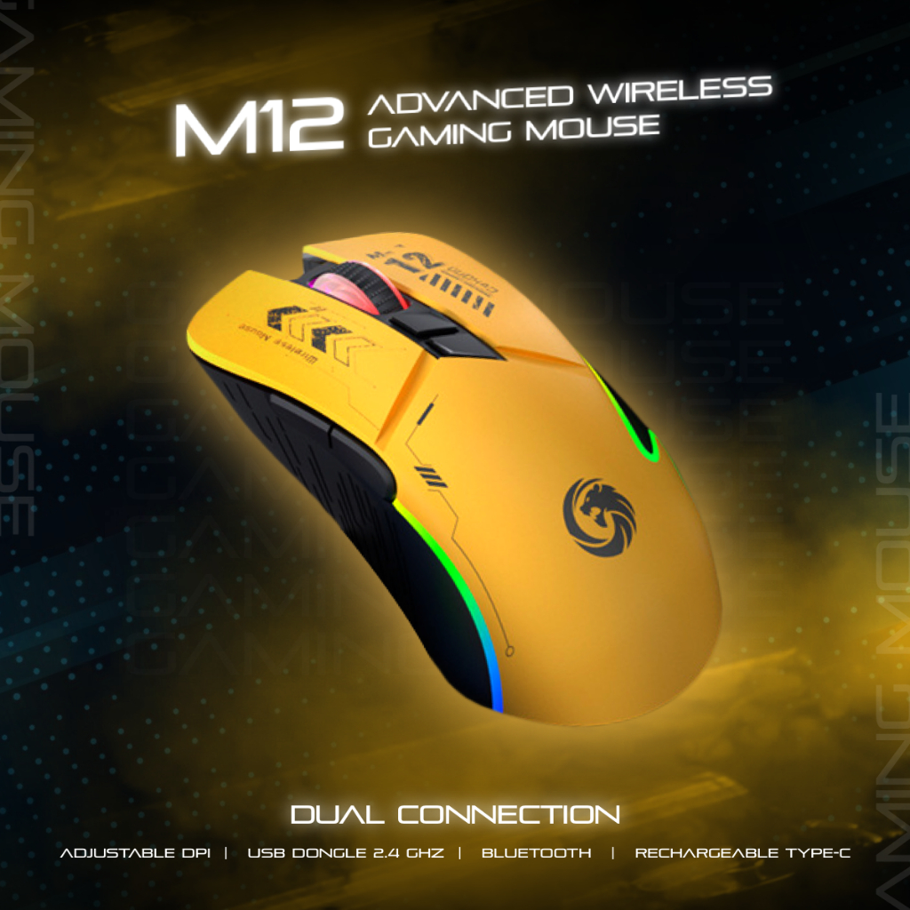Jual Wireless Mouse Gaming Bluetooth M12 Rechargeable Dual Connection ...