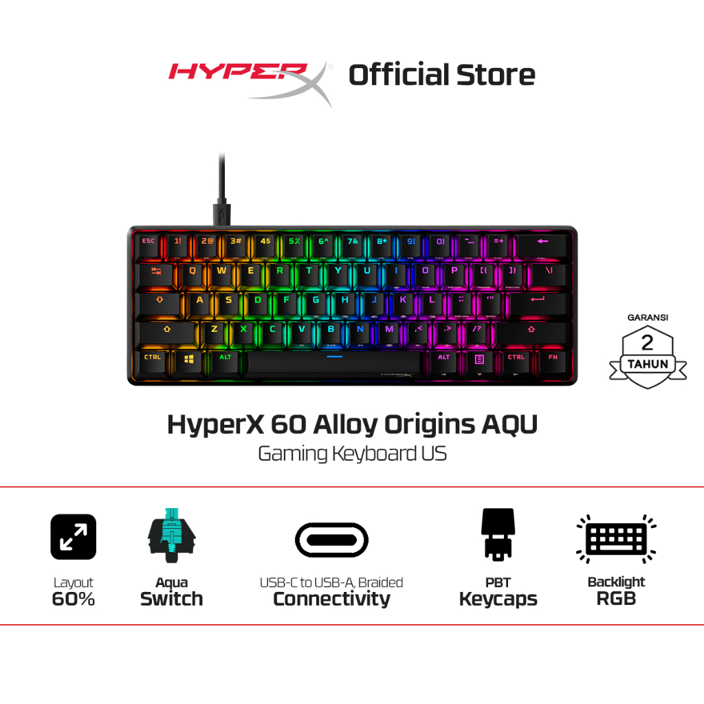 Jual HyperX Keyboard Gaming Alloy Origins 60 60% Wired Aqua Mechanical ...