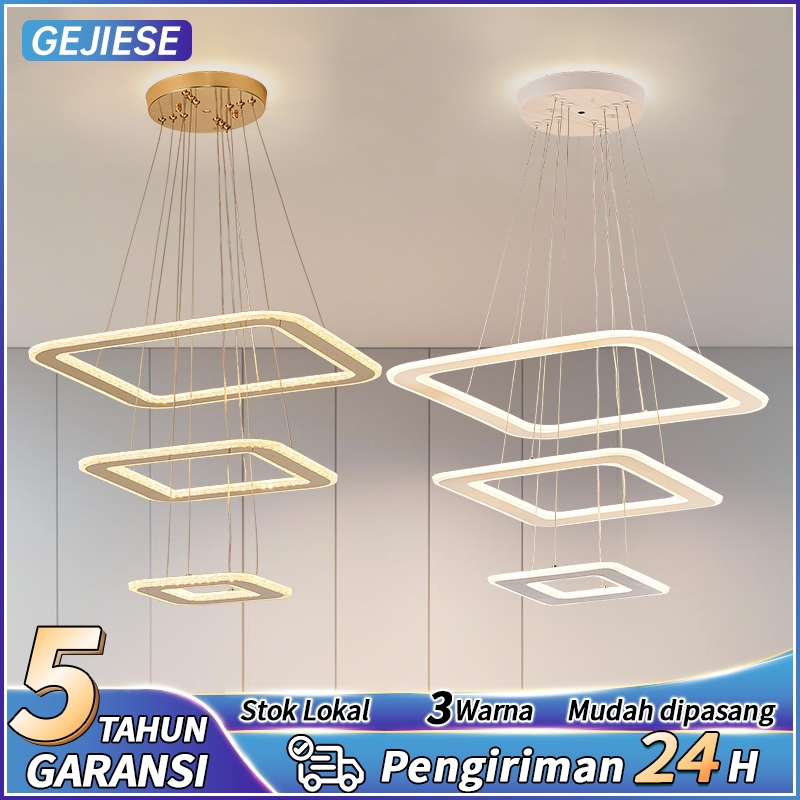 Jual COD Lampu Gantung Kristal Minimalis 72W LED 3 Warna Remote 3Rings ...