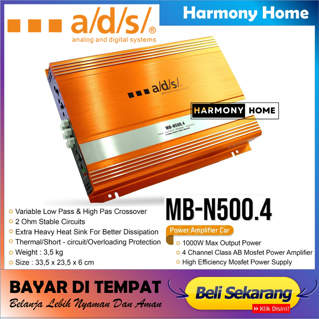 Jual Power Amplifier 4 Channel ADS MB-Z500.4 Power Amplifier Audio Mobil Mosfet Suara Bass ...