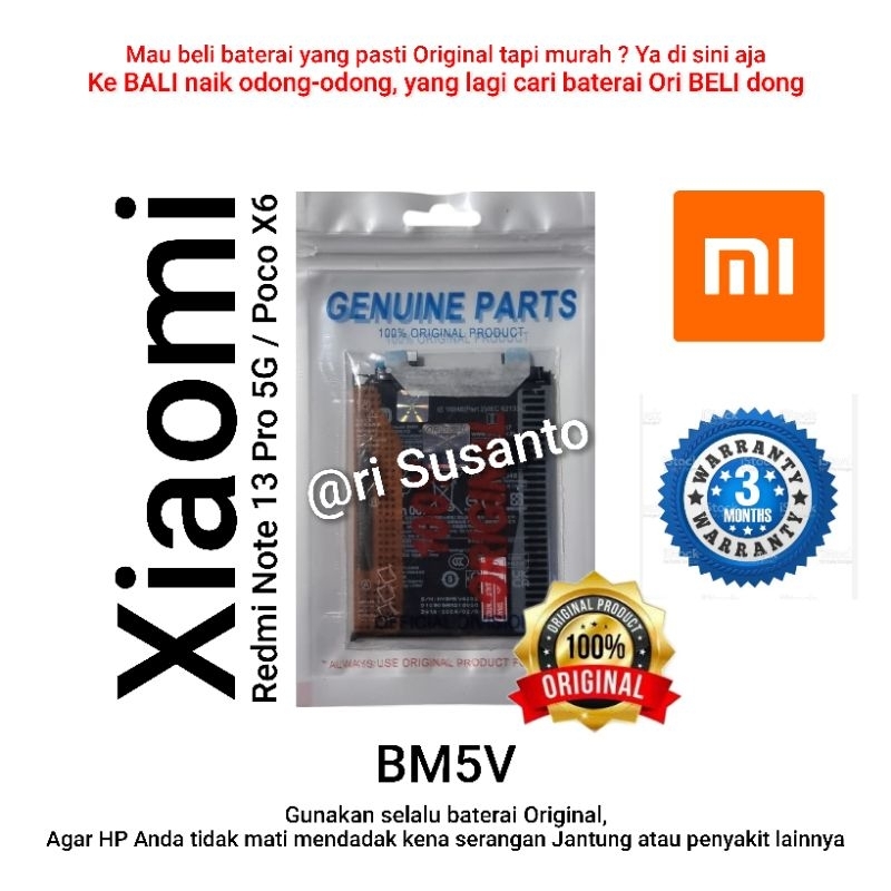 Jual Baterai Xiaomi Redmi Note 13 Pro 5G / Poco X6 BM5V Asli (Original ...