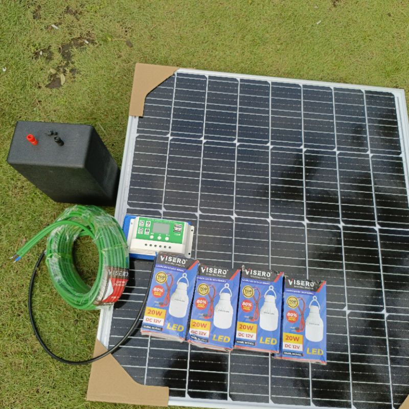 Jual paket PLTS panel surya 100wp solar cell. Go Grenn 12jam on ...