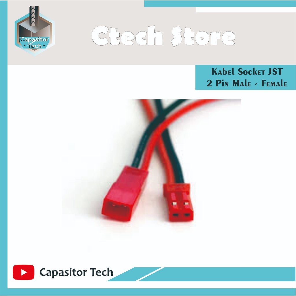 Jual Kabel Socket DC Connector JST 2 Pin / Konektor JST 2p sambungan Merah | Shopee Indonesia