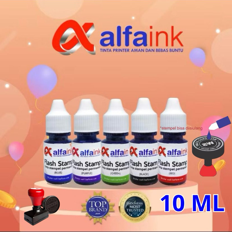 Jual TINTA STEMPEL FLASH/ TINTA STAMPEL OTOMATIS ALFA INK 10 ML ...