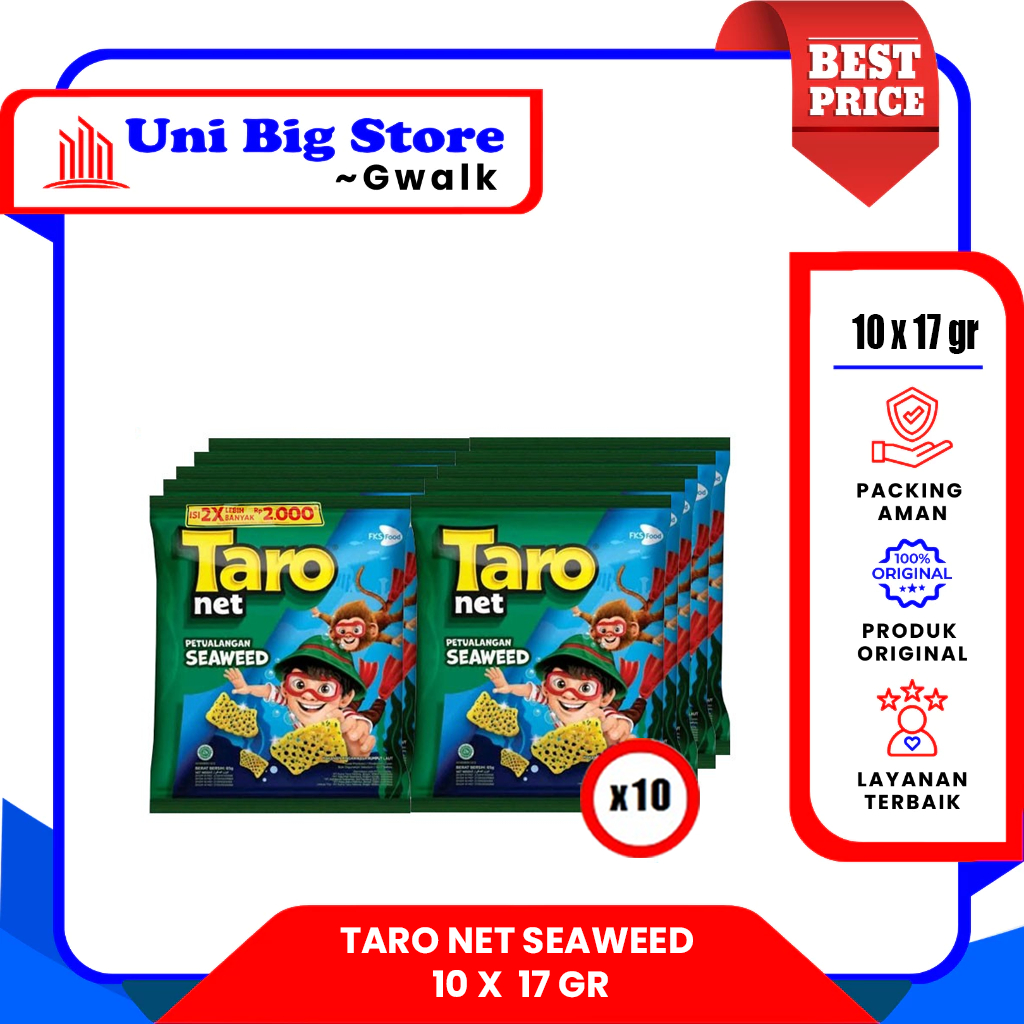 Jual TARO NET SNACK SEAWEED RENTENG - (10 pcs x 17 gr) | Shopee Indonesia