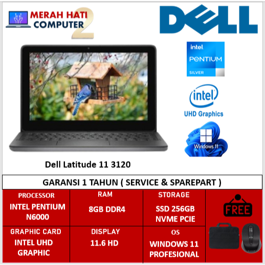 Jual Laptop Dell Latitude 11 3120 intel pentium silver N6000 Ram 8gb 256gb 11.6 Window 11Pro ...