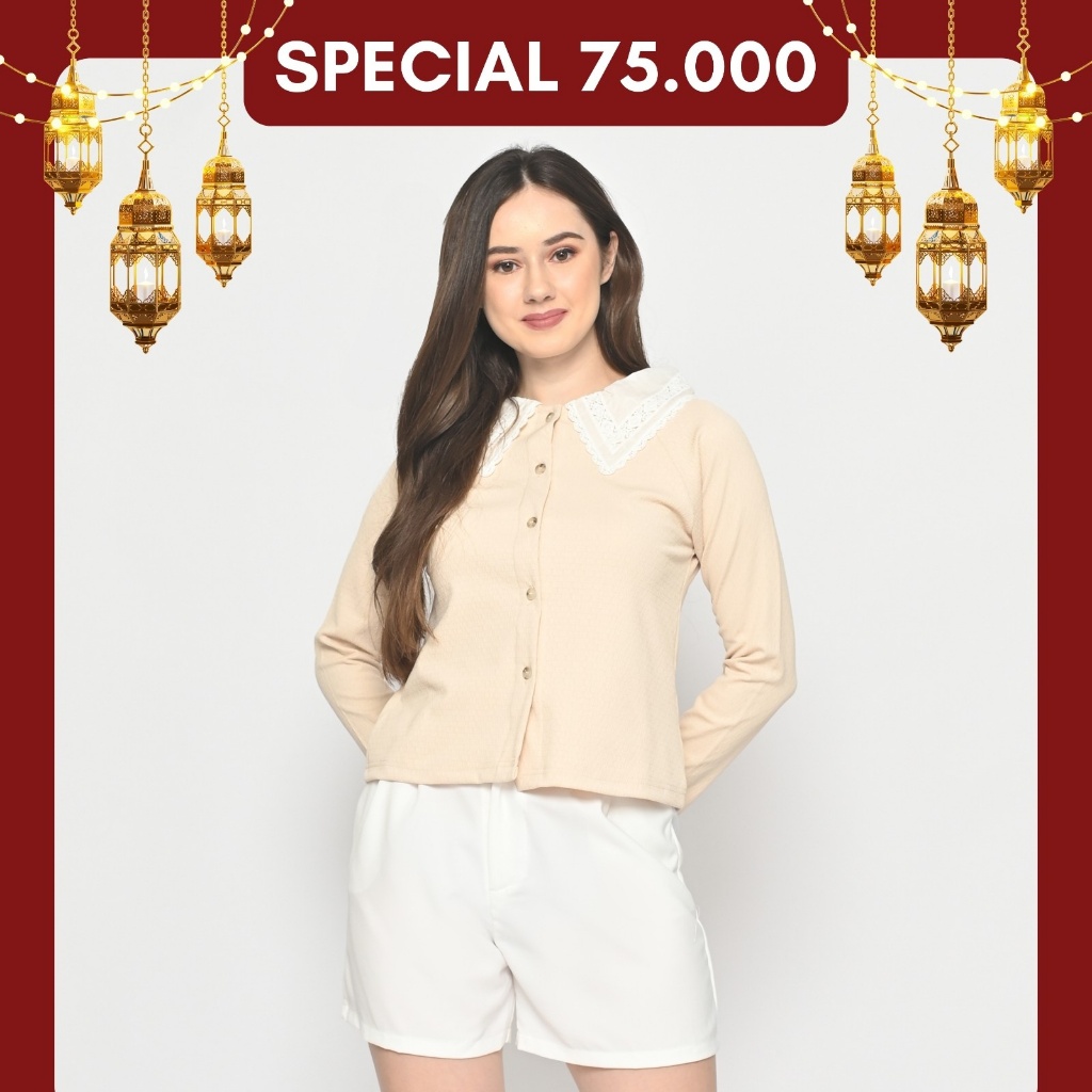 Jual QUEENTIN Kemeja Casual Wanita 0284 Katun Knit Brickwork Vertical ...