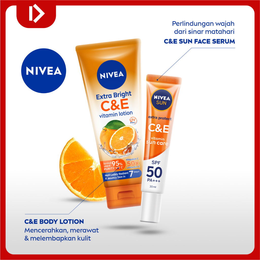 Jual DOSIDO - NIVEA Extra Bright C&E Vitamin Lotion 320ml & SUN Face Serum Extra Protect C&E ...