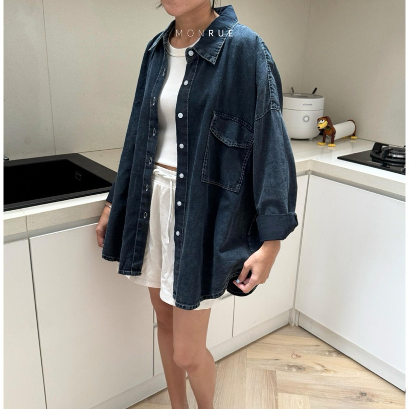 Jual MONRUE Moscow Oversized Denim Shirt | Shopee Indonesia