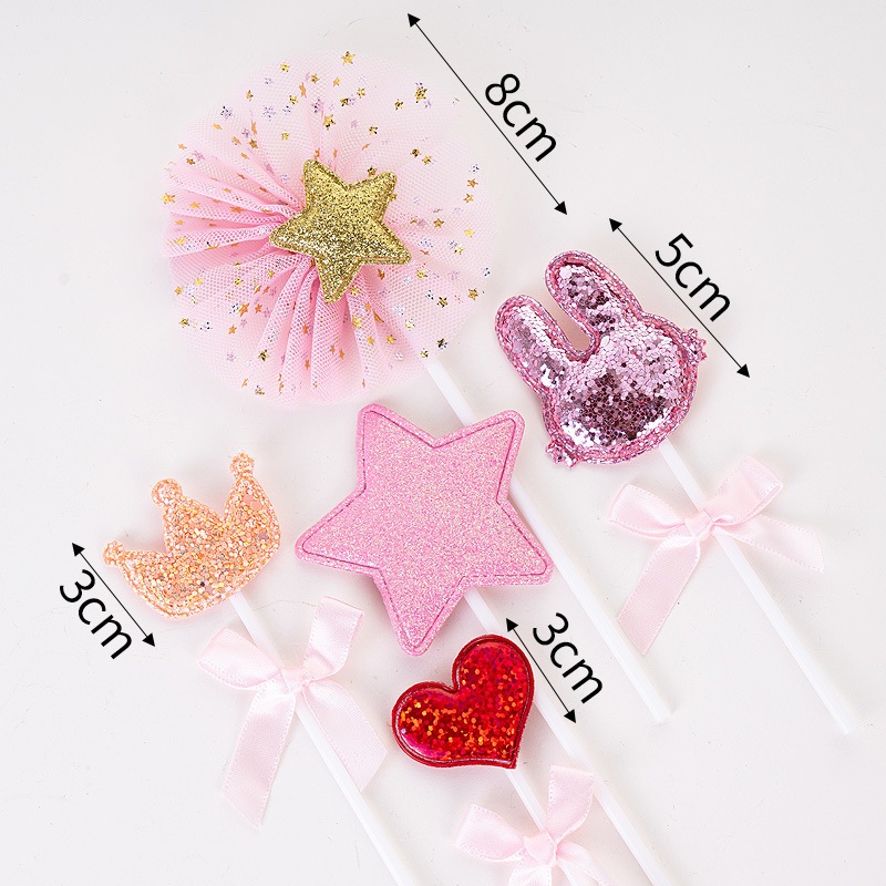 Jual cake topper tusukan set pink girl mahkota bintang pita hiasan cake ...
