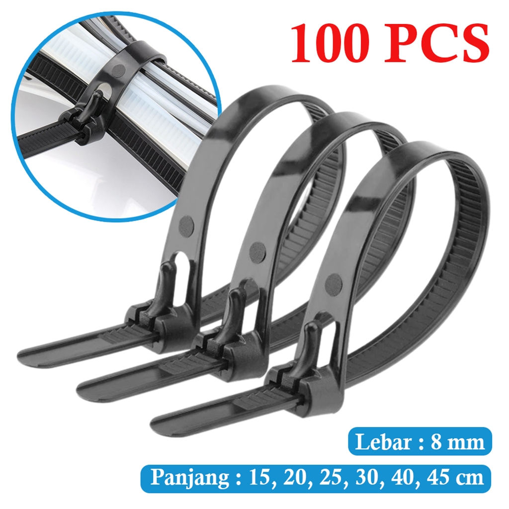 Jual 100pcs Kabel Ties Krek Nylon Bisa Buka Pakai Ulang Hitam Putih Panjang 15cm 20cm 25cm 30cm ...