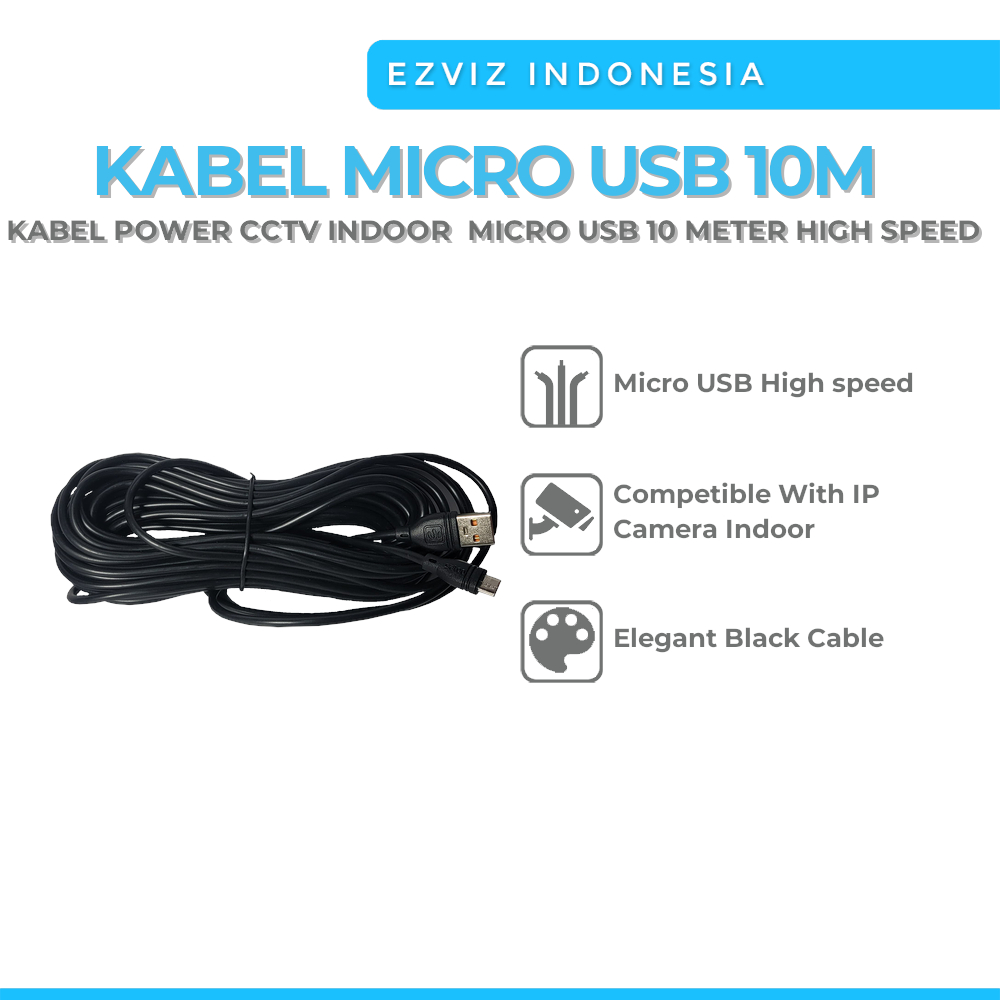 Jual KABEL-MICRO-USB-10M KABEL POWER CCTV INDOOR MICRO USB 10 METER HIGH SPEED | Shopee Indonesia