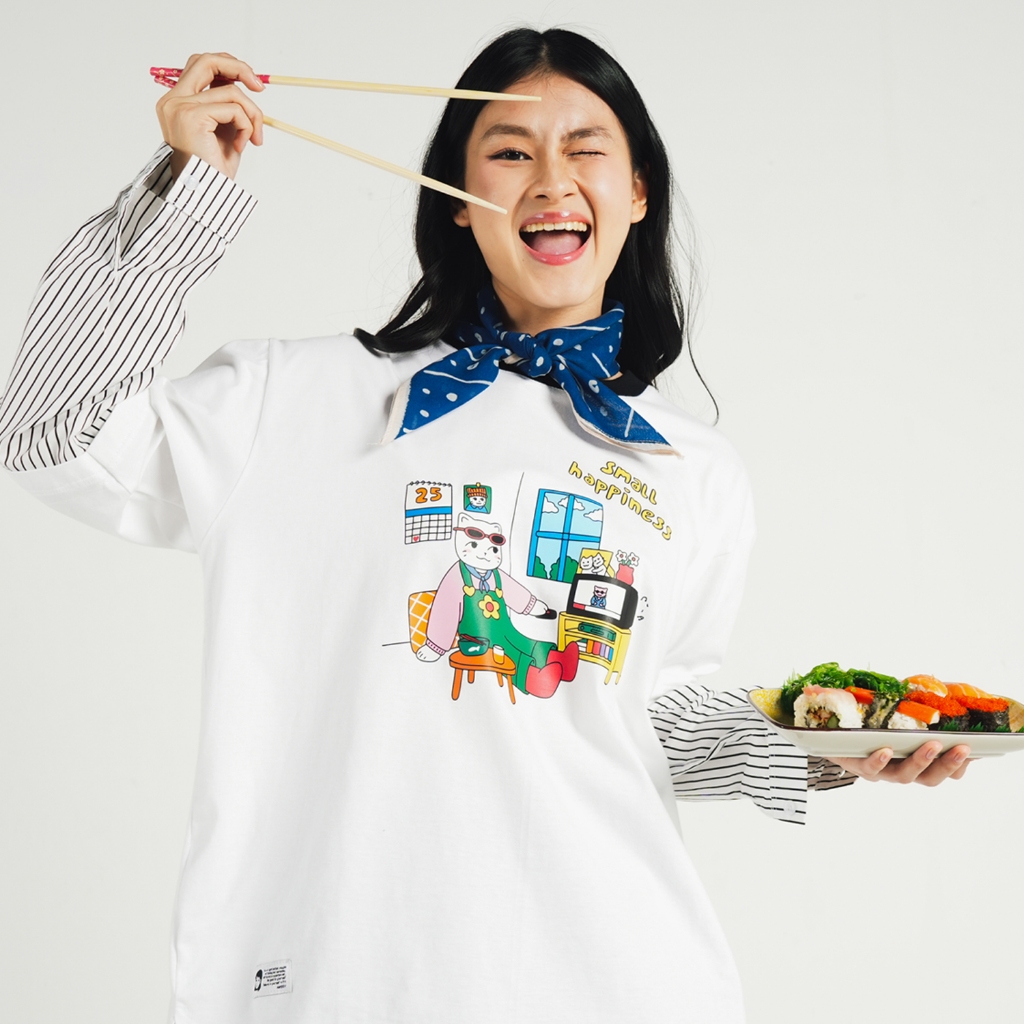 Jual ANSSY - Small Happiness Longsleeve White - Kaos Lengan Panjang ...