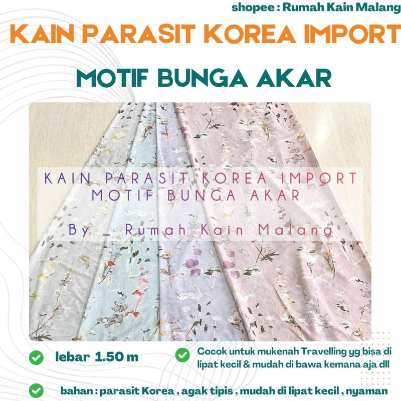 Jual KAIN PARASIT KOREA IMPORT || MOTIF BUNGA AKAR || SOLITE PRINT ( HARGA PER 0.5 METER ...