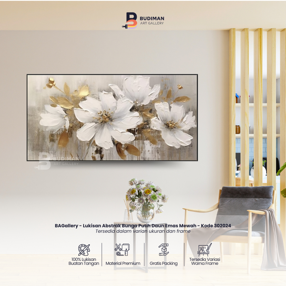 Jual BAGallery - Lukisan Abstrak Hiasan Dinding Estetik Bunga Putih ...
