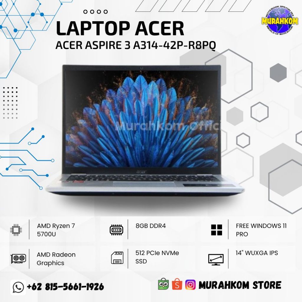 Jual ACER ASPIRE 3 A314-42P-R8PQ AMD RYZEN 7 5700U 8GB SSD 512NVME 14 ...