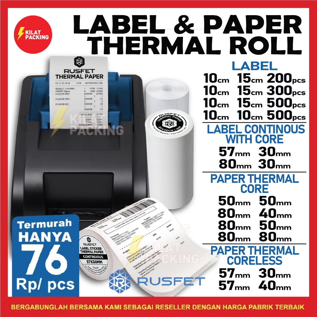 Jual Label Thermal Resi Thermal Kertas Resi Stiker Thermal Printer Barcode Thermal Rusfet A6 ...