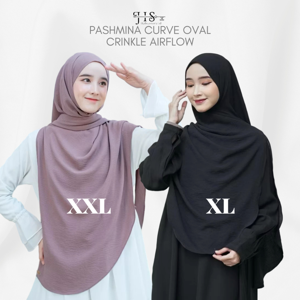 Jual Hijab Pashmina Oval Crinkle Airflow/Jilbab Pashmina curve oval XXL & XL | Shopee Indonesia