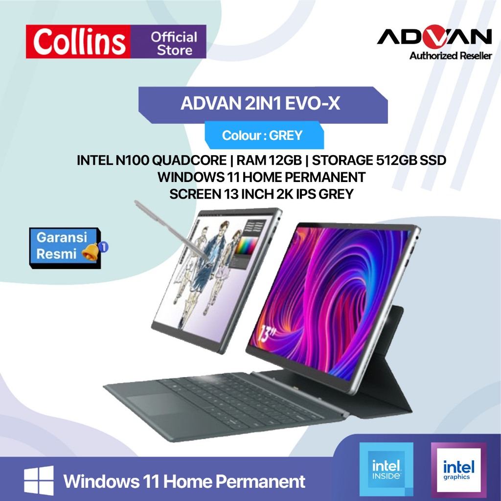 Jual ADVAN 2IN1 EVO-X 13 N100 12GB 512GB W11 13.0 2K IPS GREY | Shopee ...
