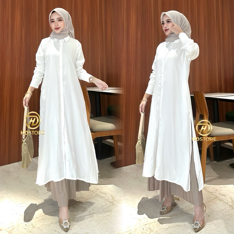 Jual Zahra Long Tunik Kemeja Kancing | Tunik Panjang Kemeja Tunik Basic ...