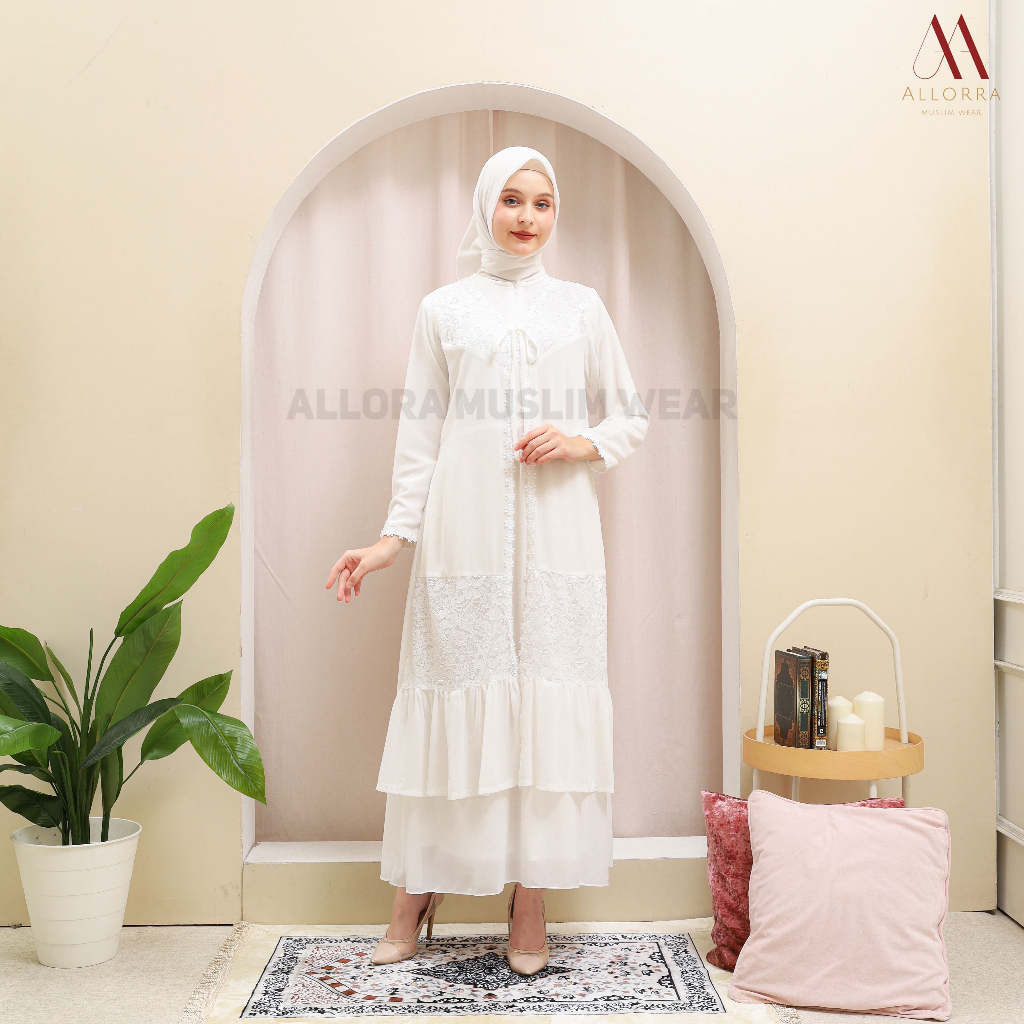 Jual ALLORRA Gamis Putih Lebaran 2025 MAHALINI Dress Idul Fitri Umroh ...