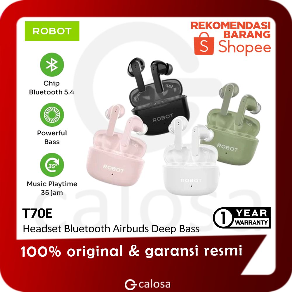 Jual ROBOT TWS Earphone Airbuds T70E Deep Bass Bluetooth 5.4 Original ...