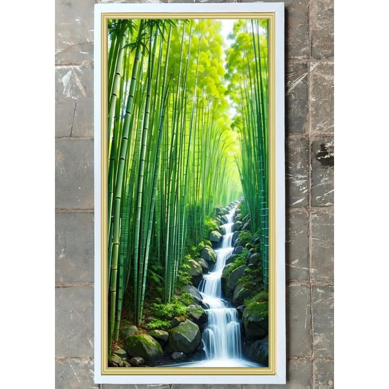 Jual hiasan dinding lukisan cetak bambu hijau potrait plus bingkai ...