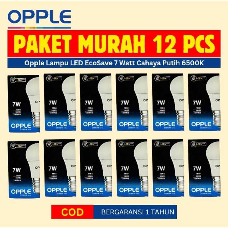 Jual OPPLE Lampu LED Bulb Bolham Ecosave 7W Cahaya Putih 6500k Garansi 1 Tahun Bolham Paket 12 ...