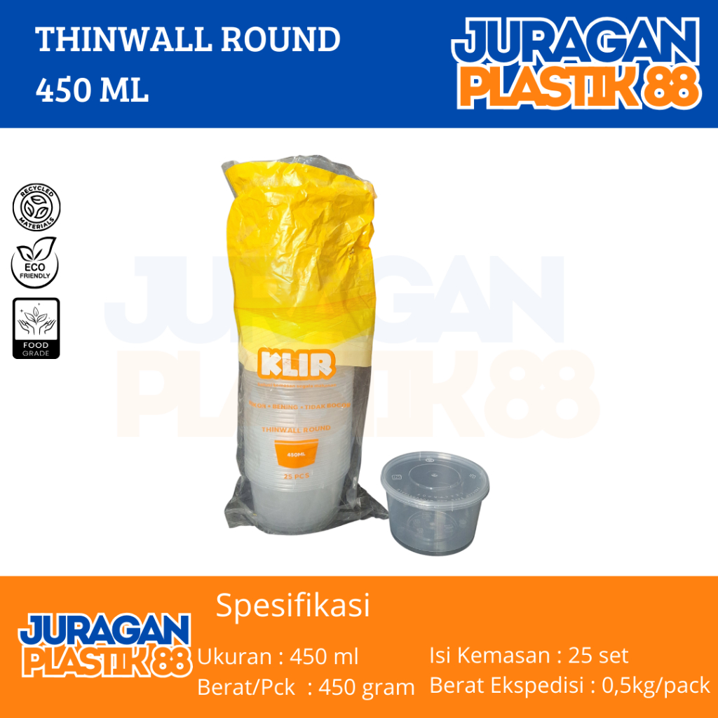 Jual Thinwall Round Klir 450ml Mangkok Plastik Bulat Round Alas Datar ...