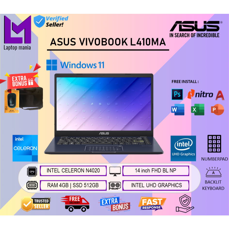 Jual ASUS Vivobook 14 L410MA Intel N4020 512GB SSD 4GB Full HD ...