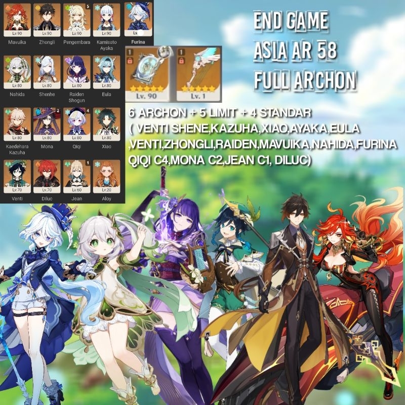 Jual END GAME GENSHIN IMPACT FULL ARCHON + 5 LIMIT + 4 STANDAR | Shopee ...